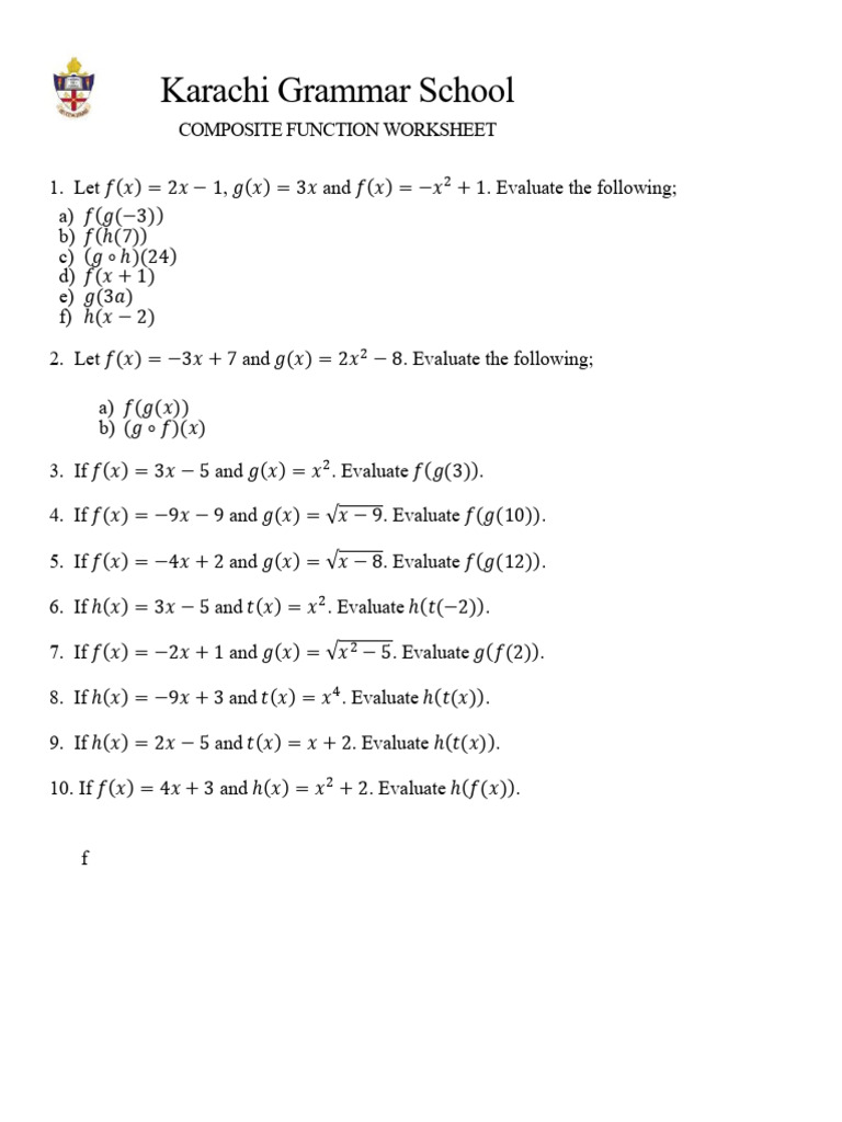 Composite Function Worksheet | PDF