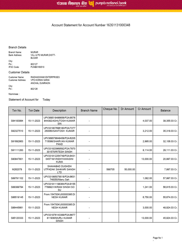Op Transaction History TPR 15!11!2023 | PDF | Banks | Cheque