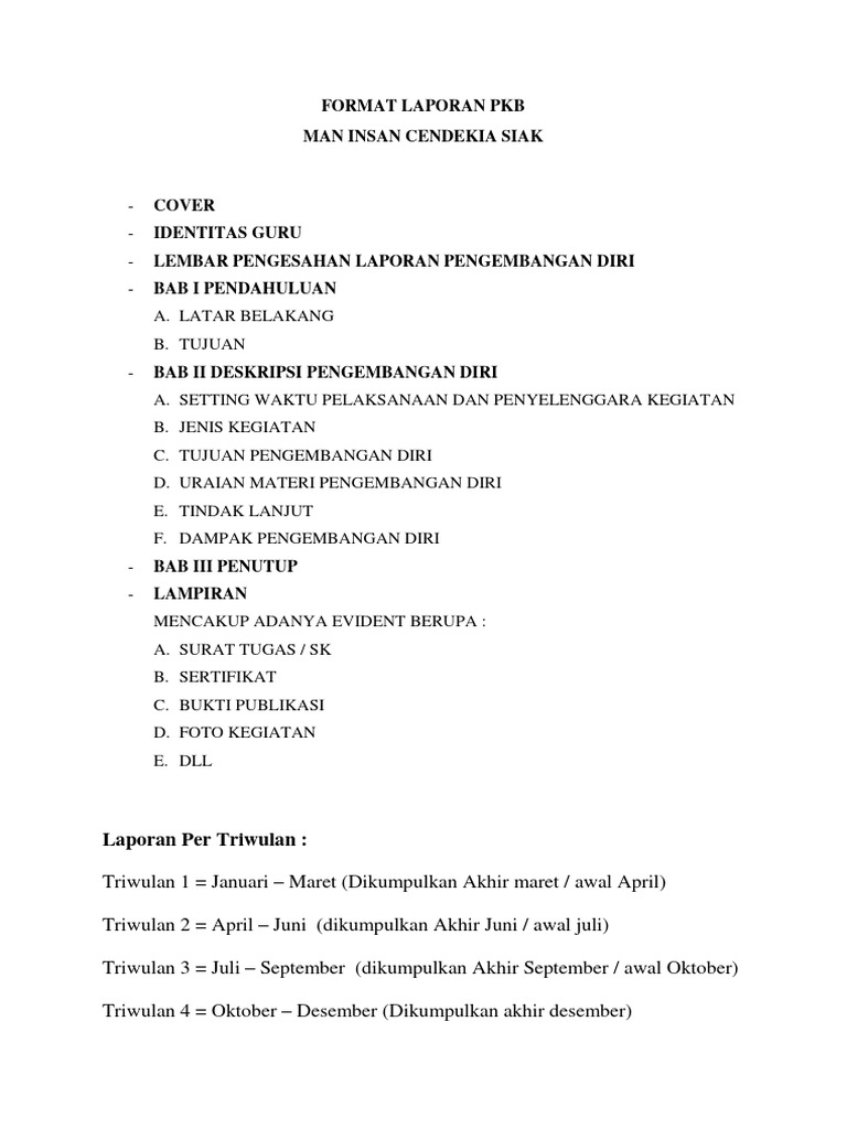 Format Contoh Laporan PKB | PDF
