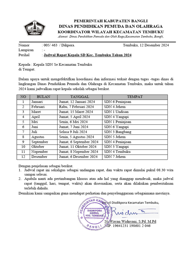Jadwal Rapat Kepsek 2024 | PDF
