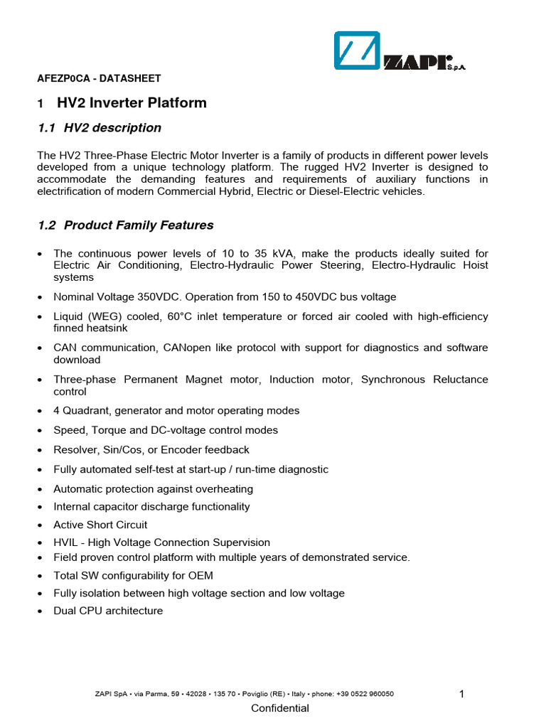 HV2 350V Datasheet | PDF | Electric Motor | Power Inverter