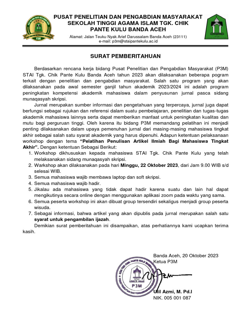 Surat Pemberitahuan | PDF