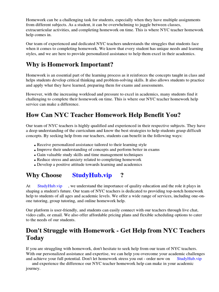 NYC Teacher Homework Help | PDF | Homework | Teachers