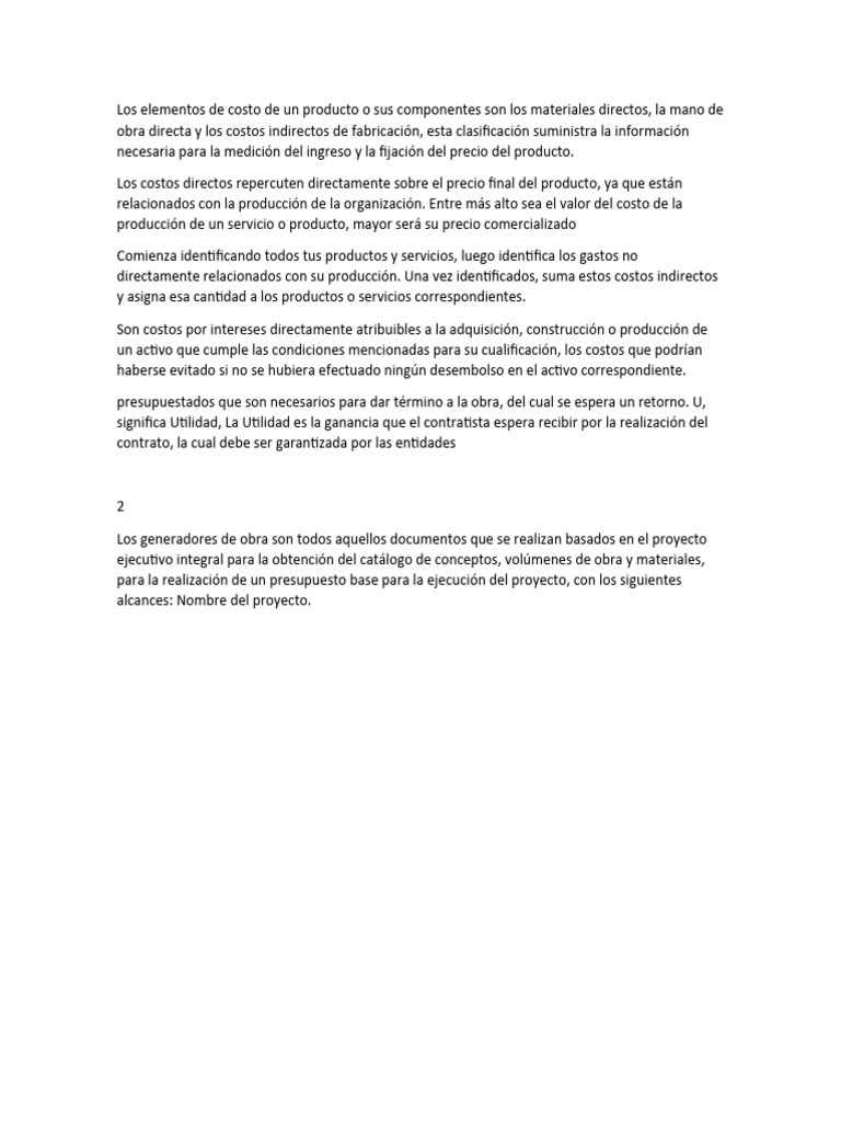 Los Elementos de Costo de Un Producto o Sus Componentes Son Los ...