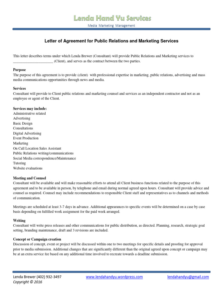PR agreement 2 | PDF | Public Relations | Consultant