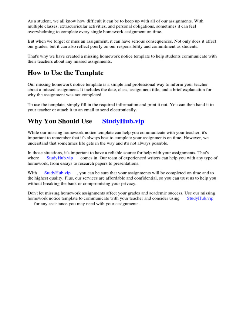 Missing Homework Notice Template | PDF | Homework
