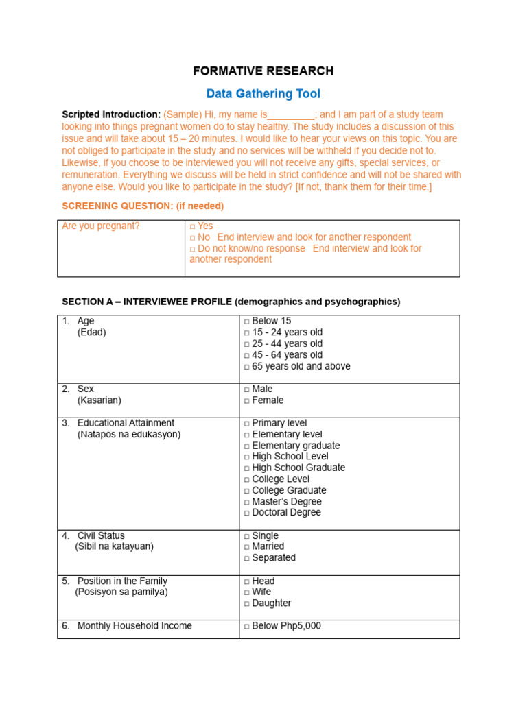DAP SBCC Data Gathering Tool 11092023 | PDF | Psychology | Behavioural ...