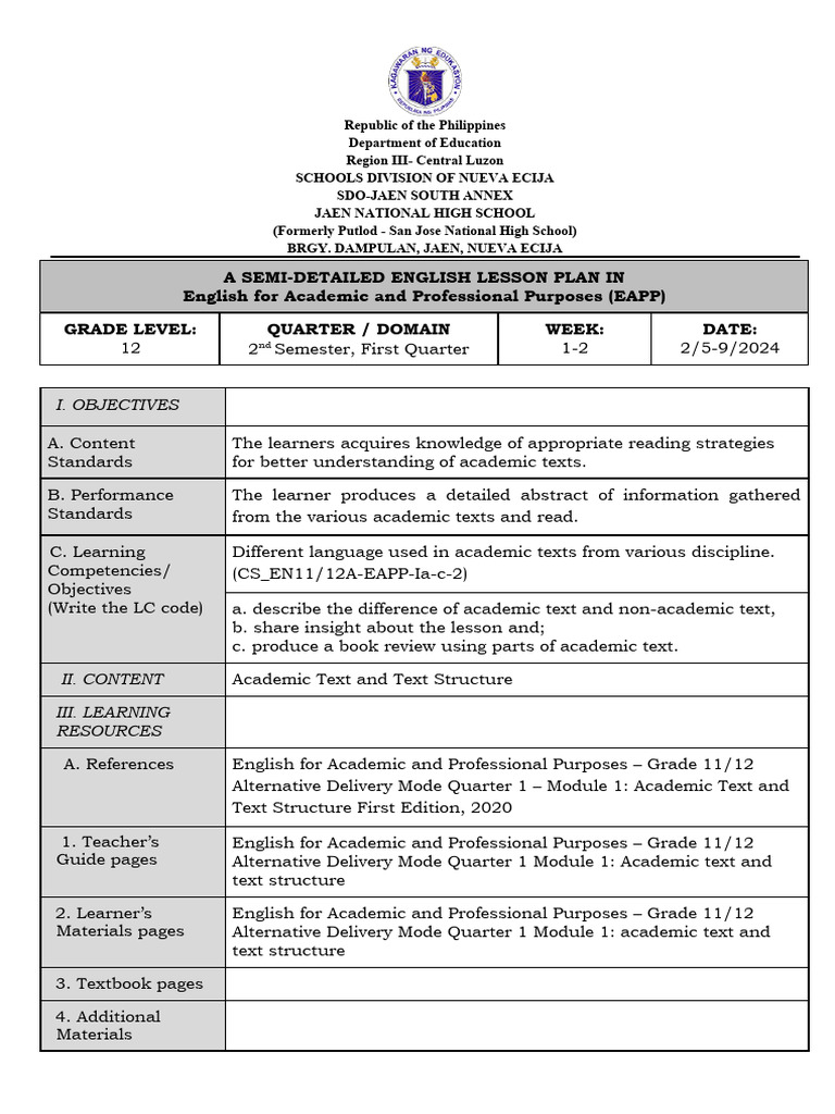 Academic And Text Structure Week 1 And 2 Download Free Pdf Learning