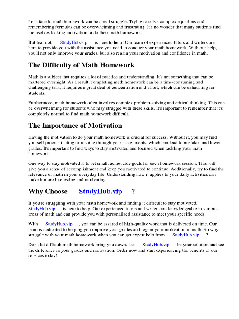 How To Be Motivated To Do Math Homework | Download Free PDF | Homework ...