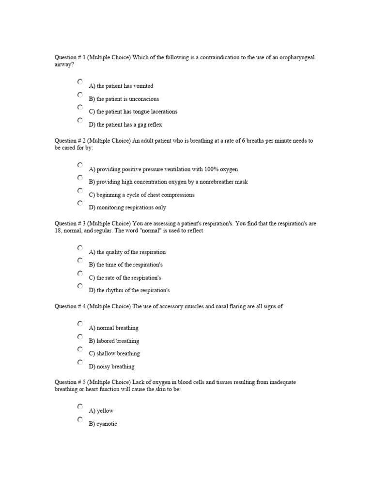 Emt 100 Question Test Variety | PDF | Breathing | Burn