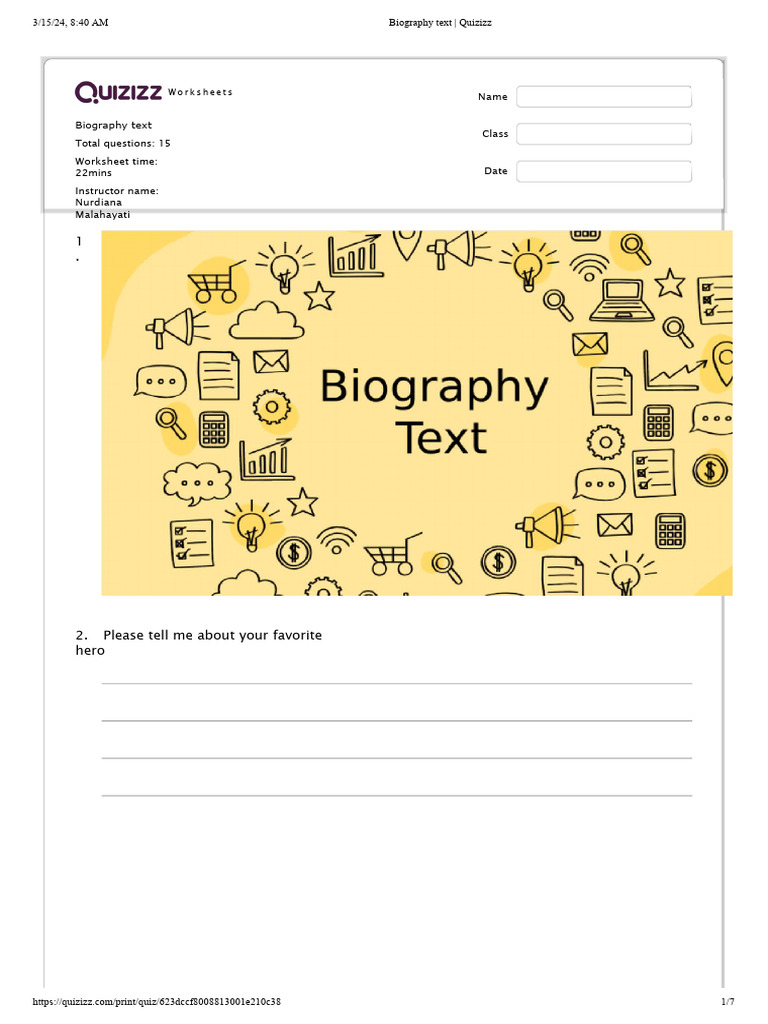 Student Biography Quiz Worksheet | PDF