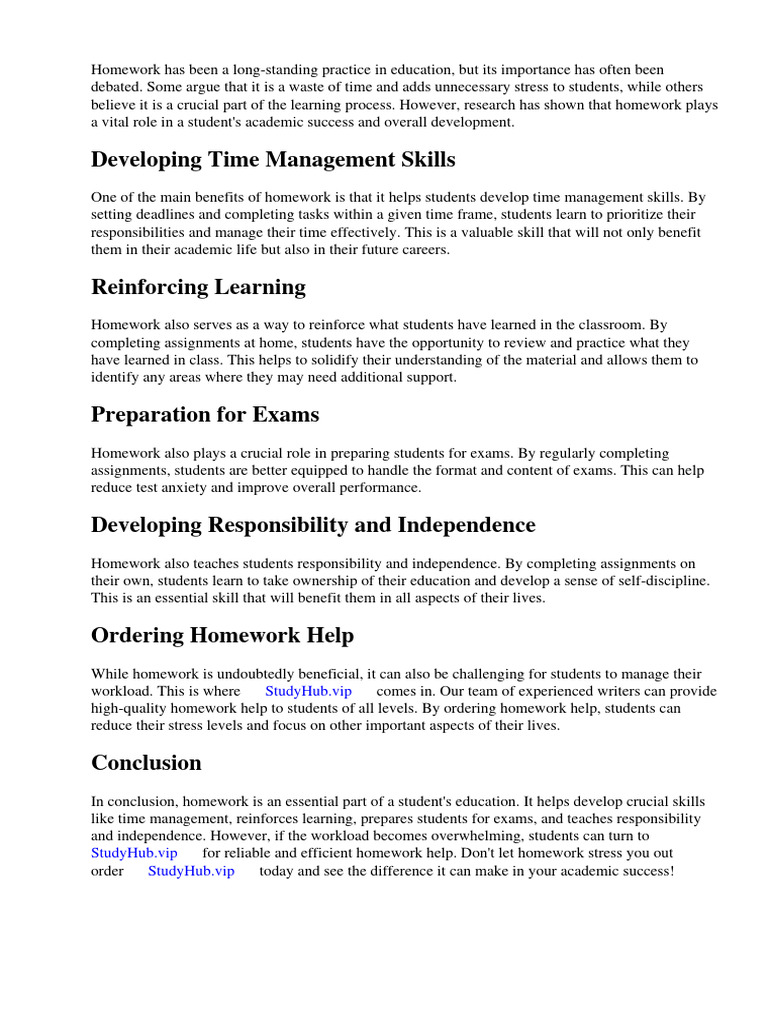 Persuasive Essay On The Importance of Homework | PDF | Essays | Persuasion