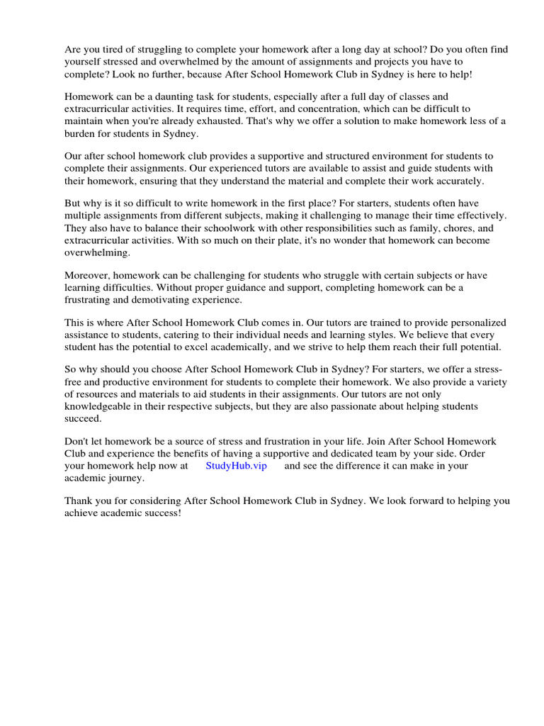 After School Homework Club Sydney | PDF | Homework | Teachers