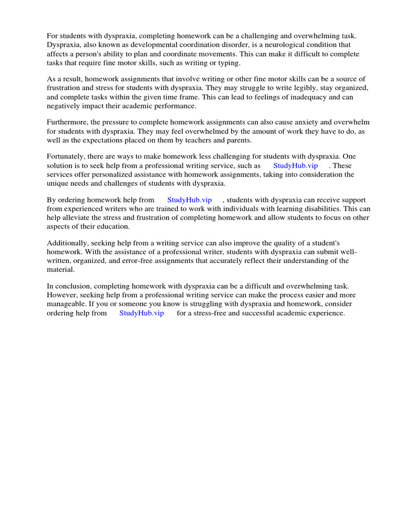 Dyspraxia Homework | PDF | Homework | Learning Disability