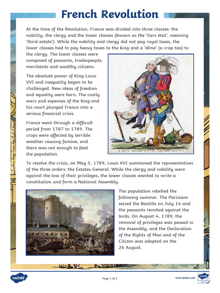 French Revolution Differentiated Reading Comprehension Activity | PDF ...