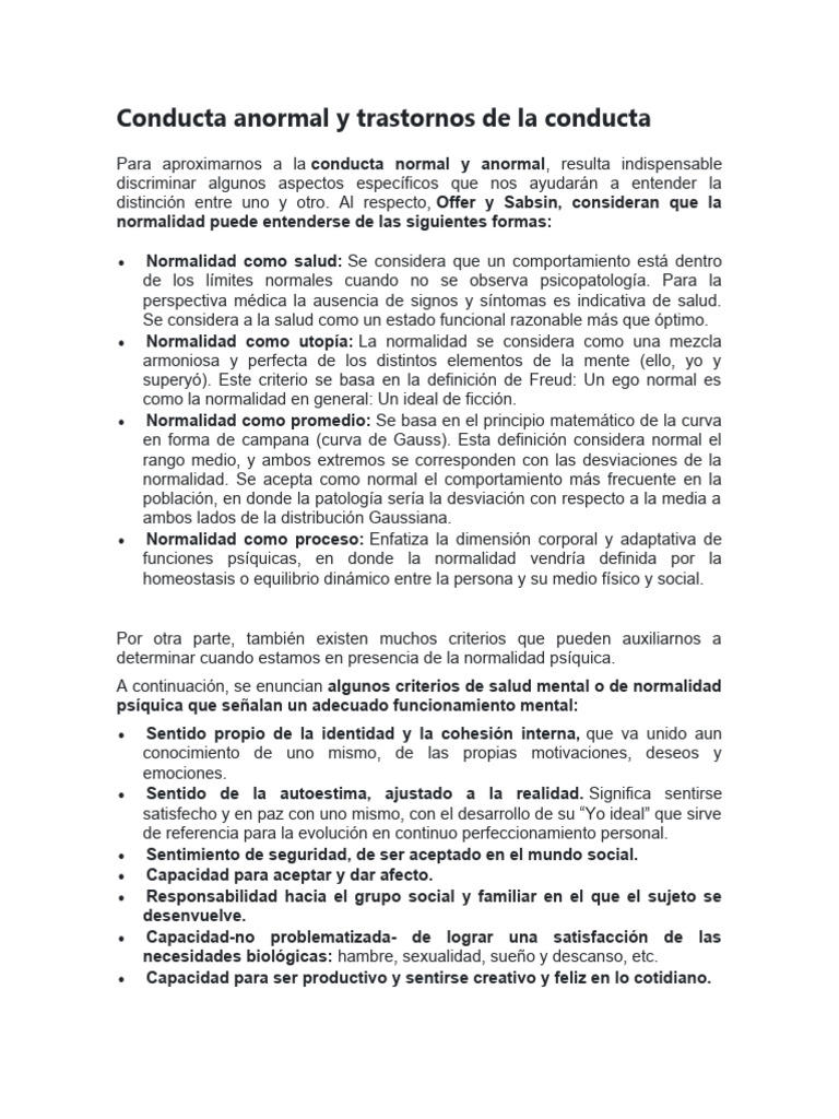 Conducta Anormal y Trastornos de La Conducta | PDF | Mente | Sicología