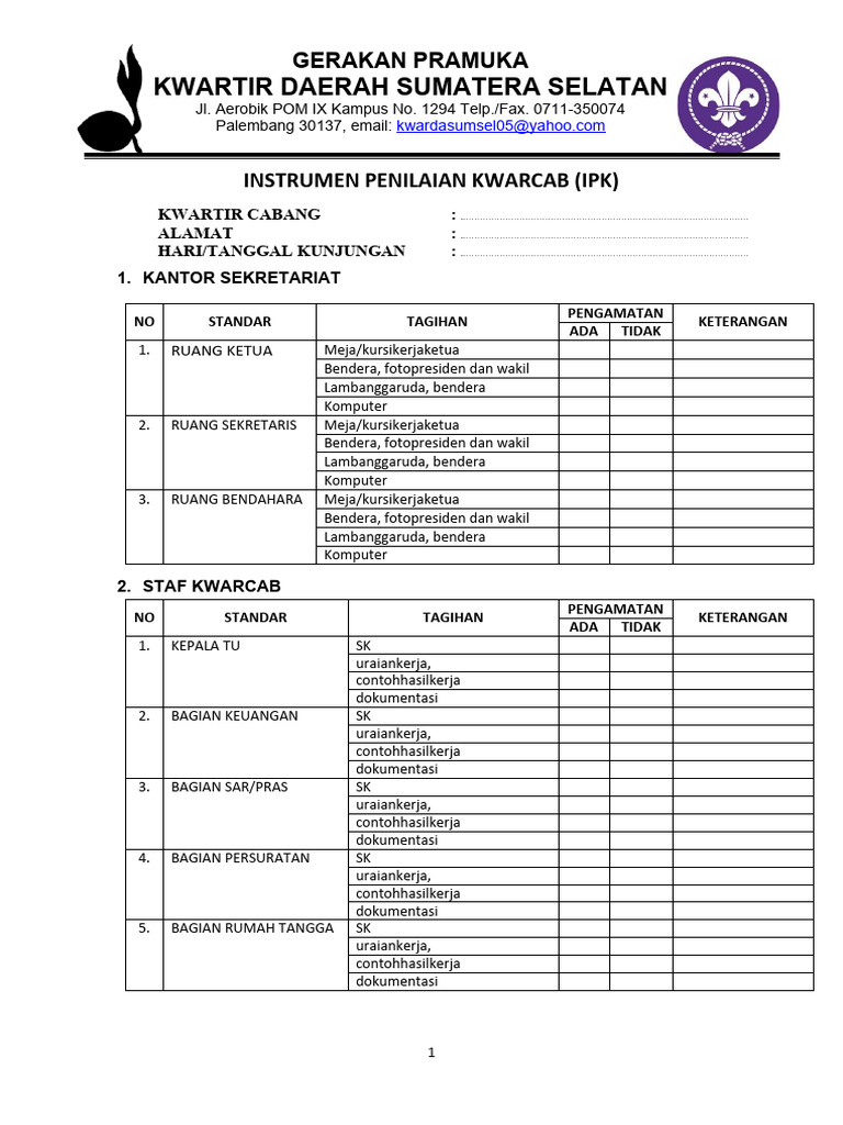 Instrumen Penilaian Kwarcab Tergiat (Draft 1) | PDF