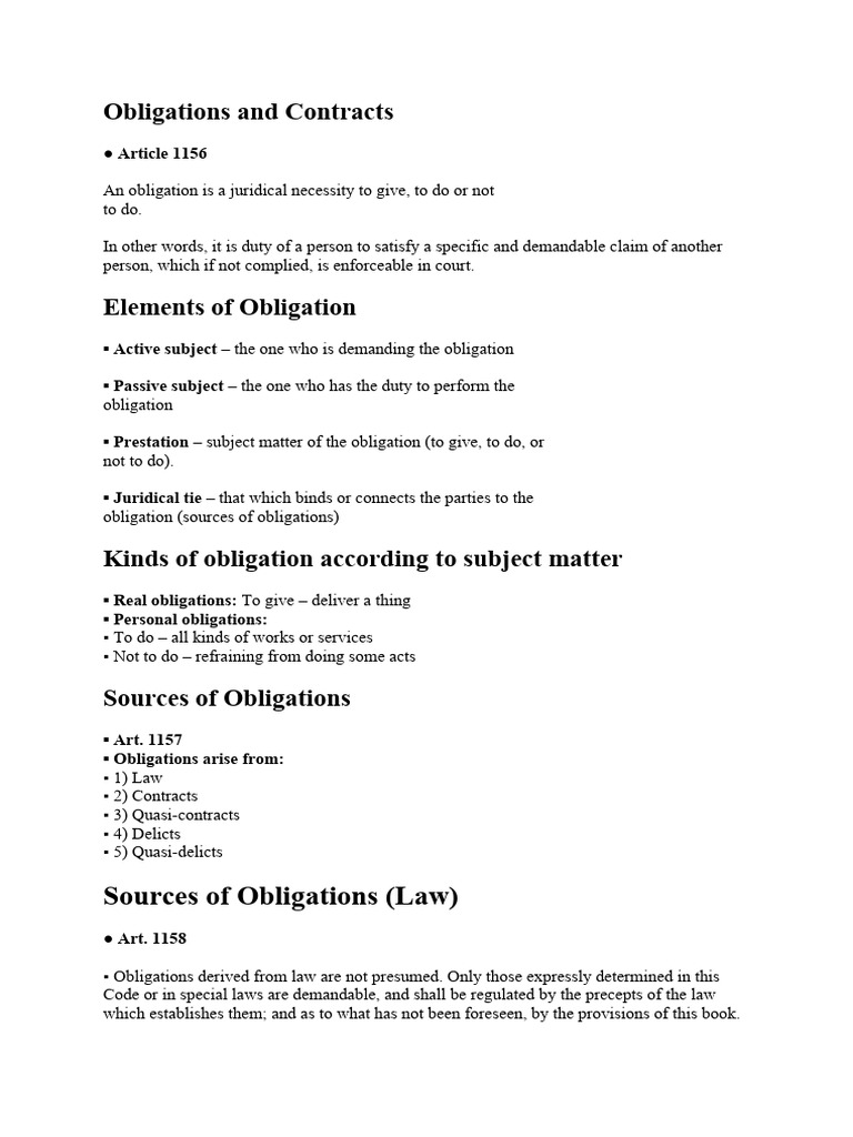 Obligations and Contracts1 | PDF | Law Of Obligations | Private Law