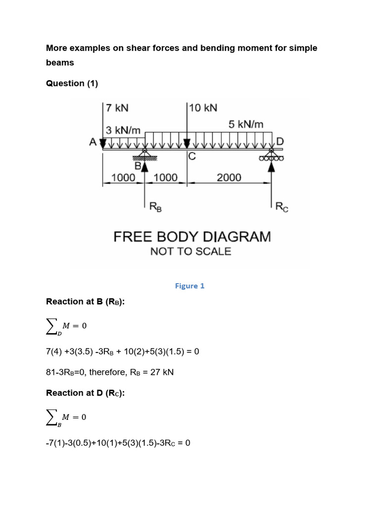 Shear Forces and Bending Moment For Simple Beams - More Worked Examples | PDF | Bending | Force