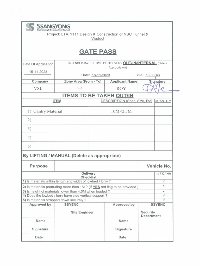 SSYENC N111 Gate Pass - Revised. | PDF