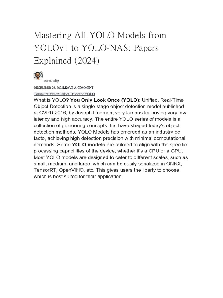 Mastering All YOLO Models From YOLOv1 To YOLO | Download Free PDF ... Mastering All YOLO Models From YOLOv1 To YOLO | Download Free PDF ...