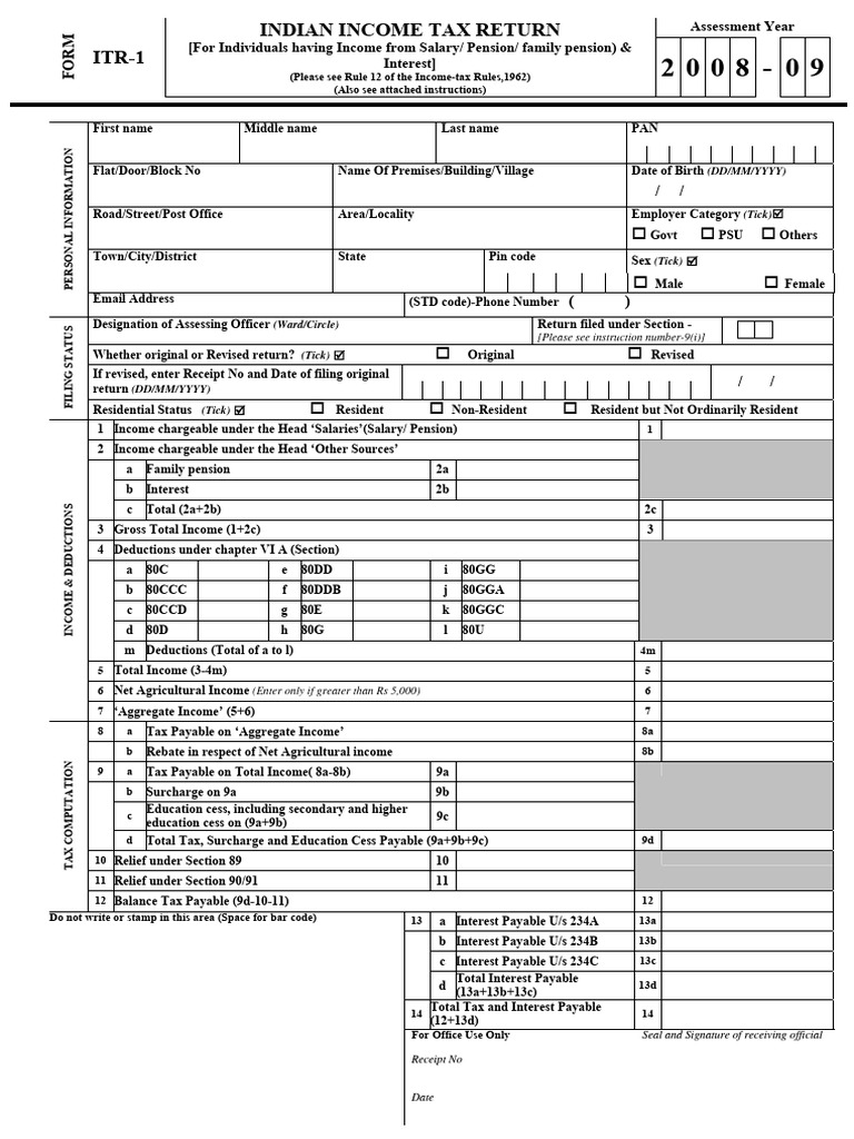Form ITR-1 | Download Free PDF | Taxes | Tax Refund