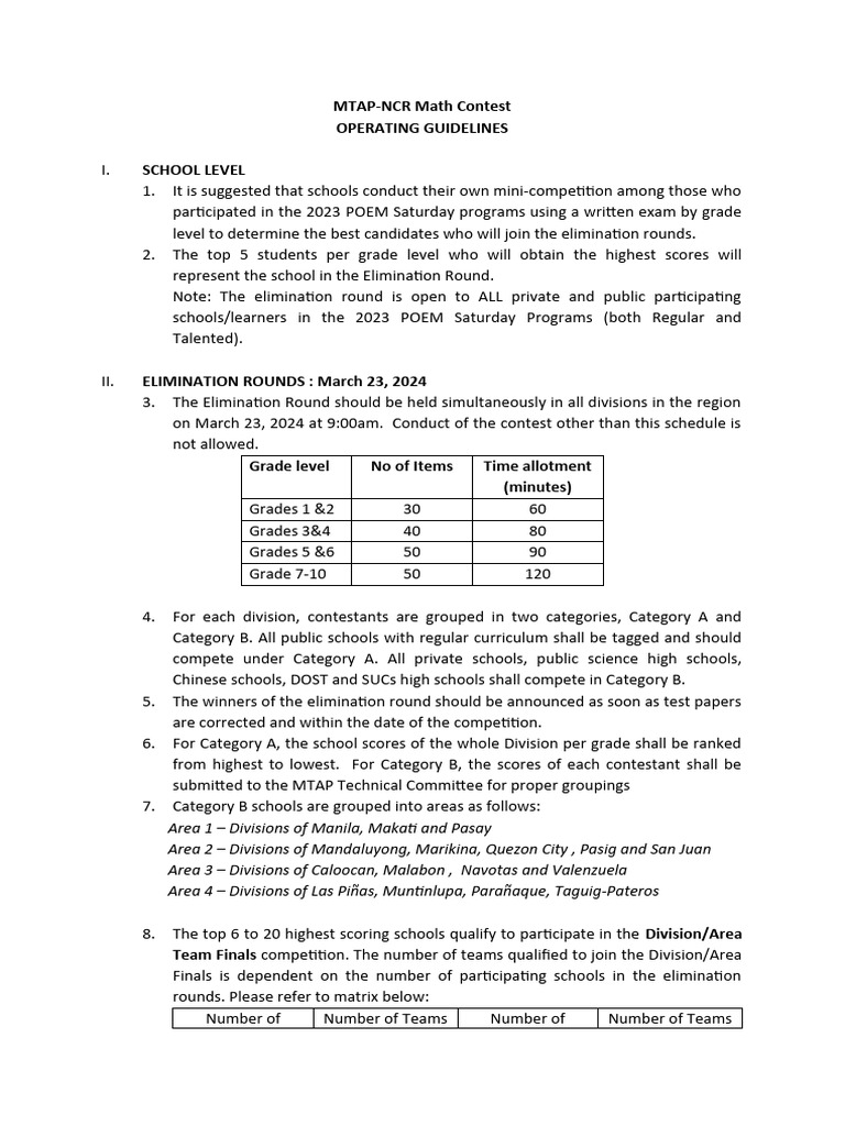MTAP 2024 Competition Guidelines | PDF