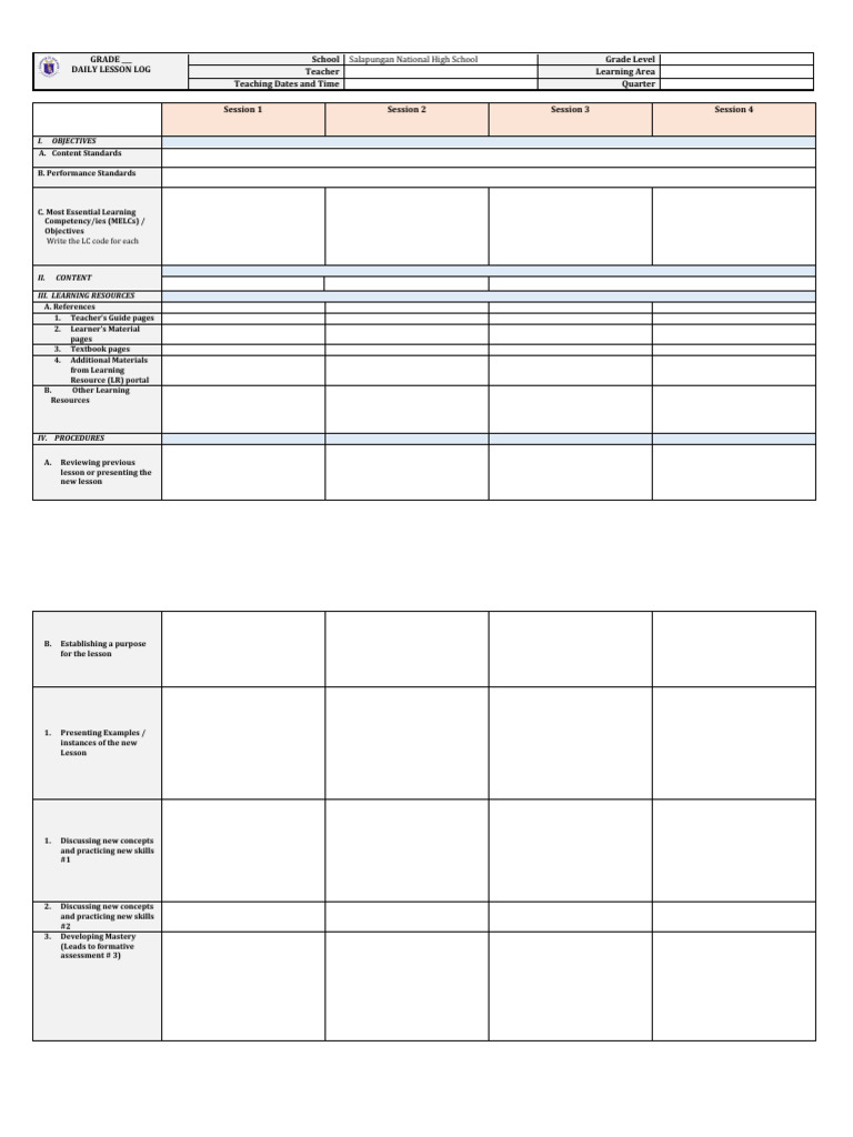 DLL Blank Format English | PDF | Learning | Teachers DLL Blank Format English | PDF | Learning | Teachers