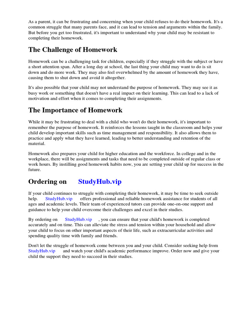 My Child Wont Do Her Homework | PDF | Homework | Motivation