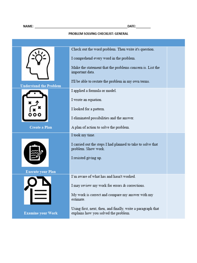 Problem Solving Checklist Guide | PDF | Career & Growth | Language Arts ...