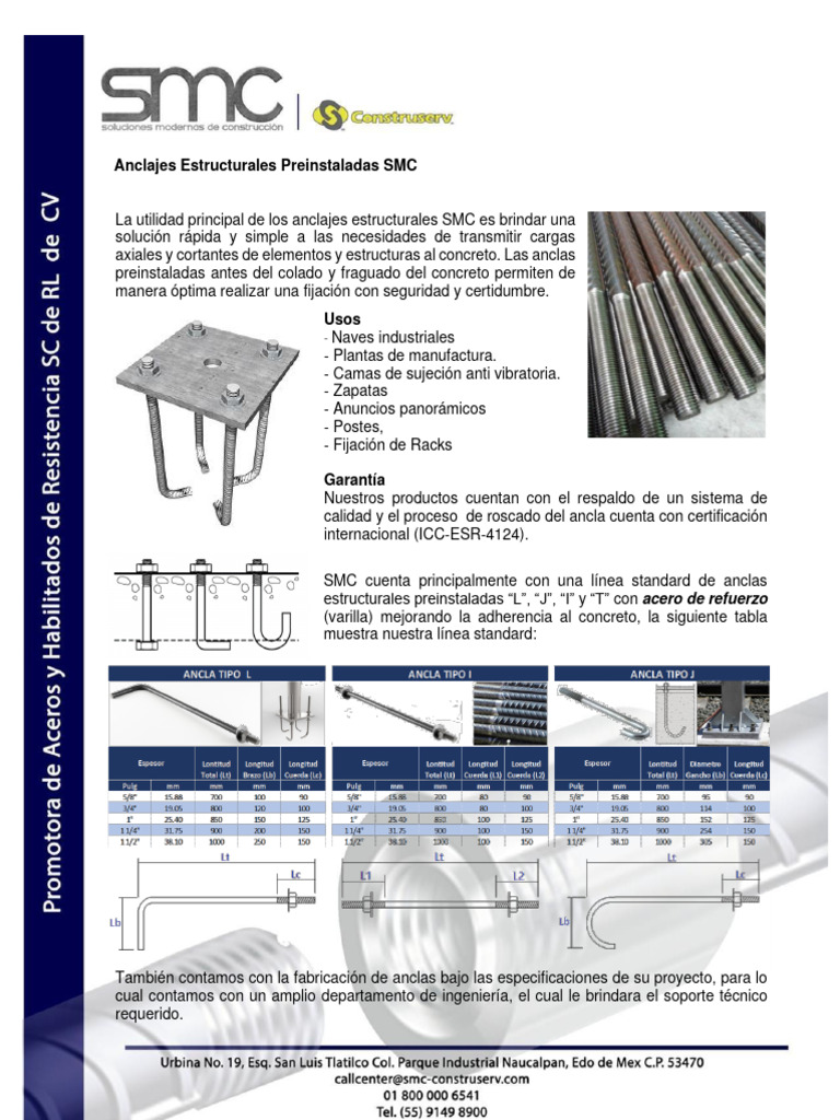 Anclas Estrucctulares Preinstaladas SMC | PDF