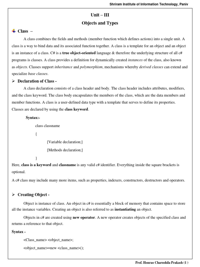 Unit 3 Vp 1 Pdf Class Computer Programming C Sharp Programming Language 1913