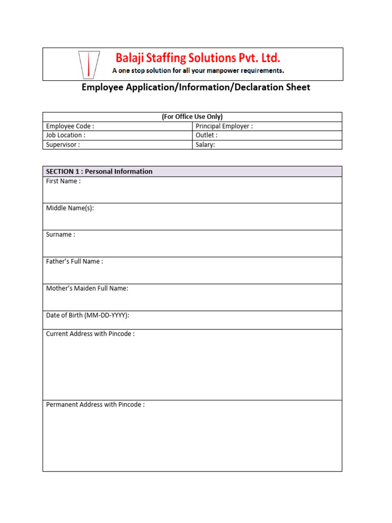 Application Form - Permanent Employees | PDF | Employment