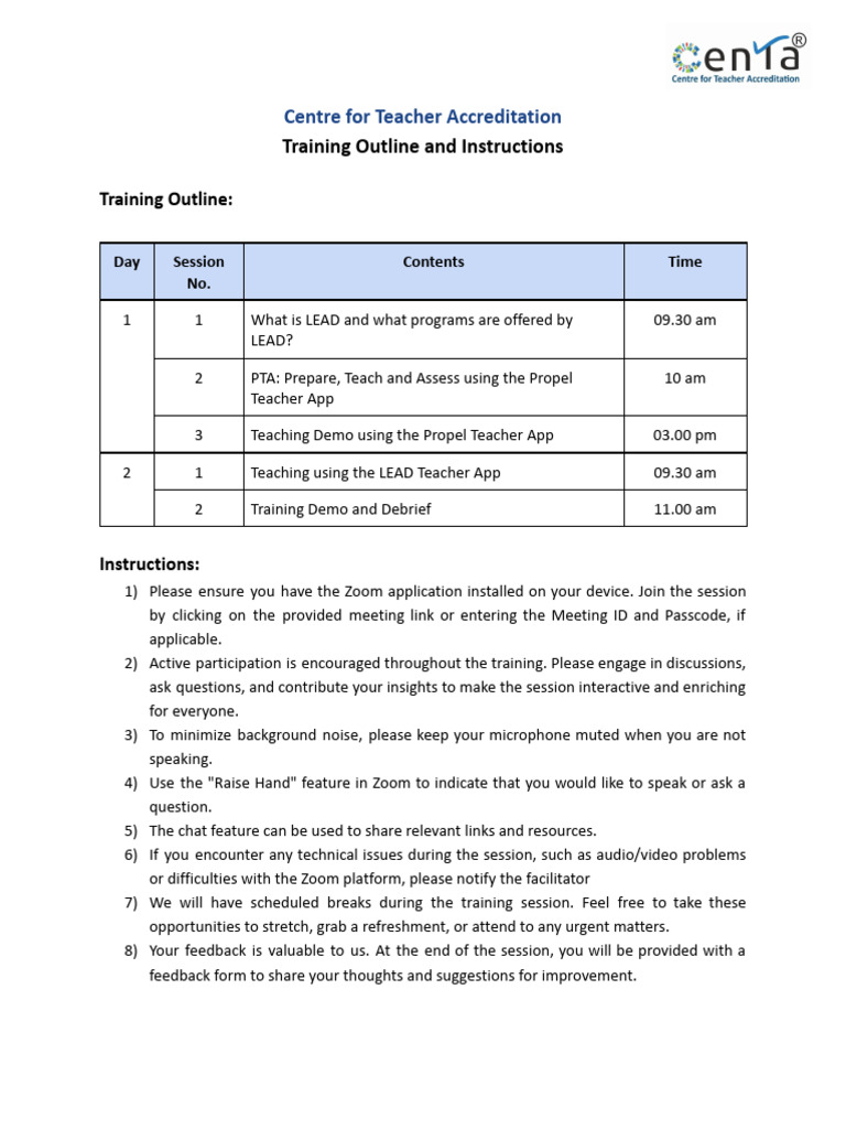 Training Outline and Instructions | PDF
