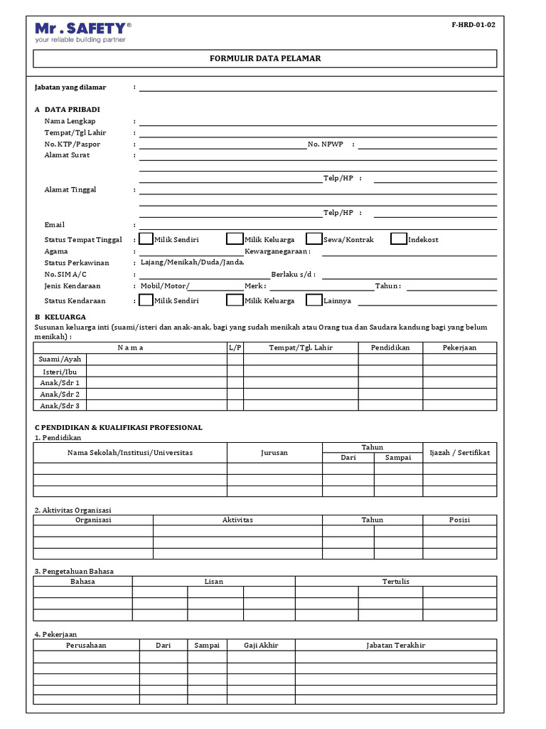 Formulir Data Pelamar | PDF