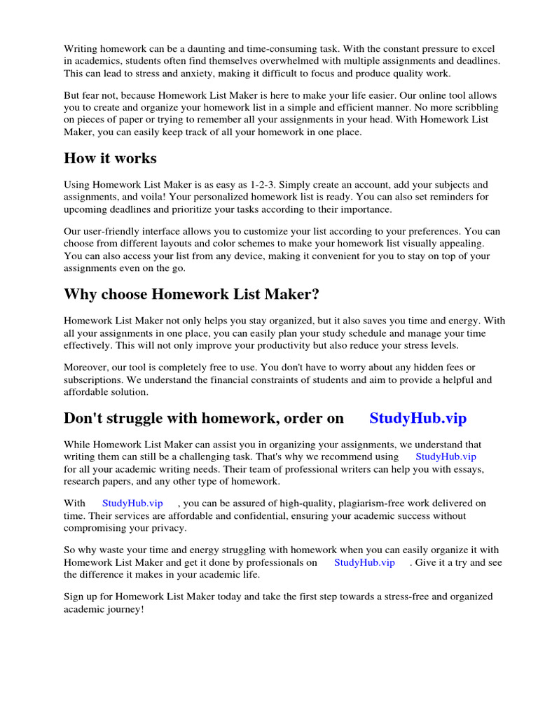 Homework List Maker | PDF | Homework | Software