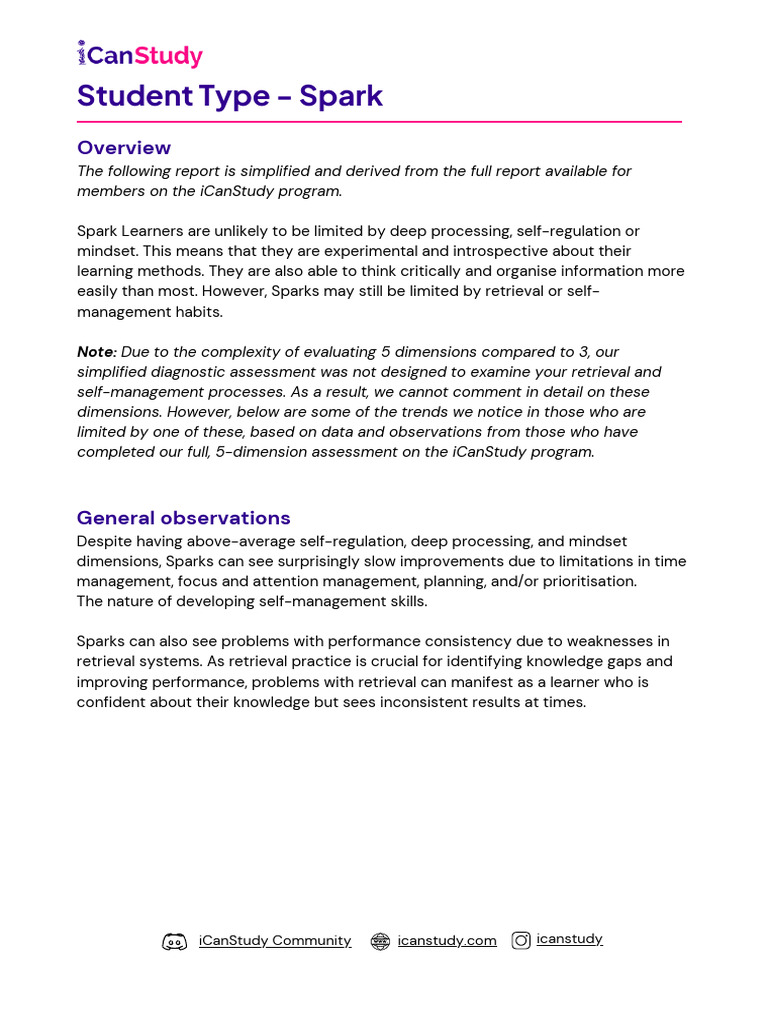 Student Learner Type Spark | PDF | Learning | Cognition