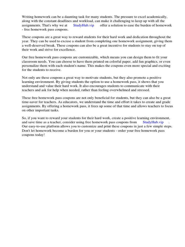 Free Homework Pass Coupons | PDF | Homework | Classroom