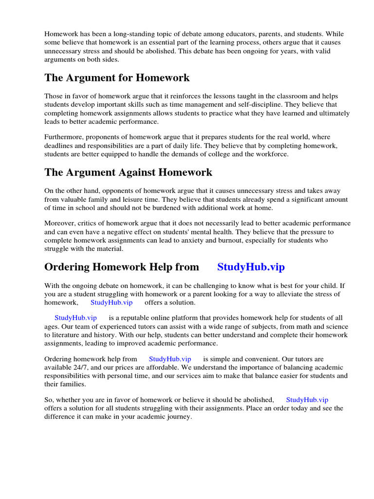 Debate On The Topic Homework Should Not Be Abolished | PDF | Homework ...