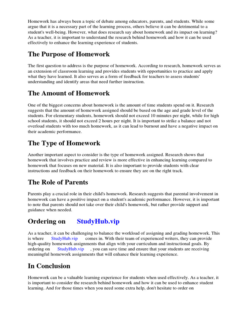 Homework As A Learning Experience What Research Says To The Teacher ...