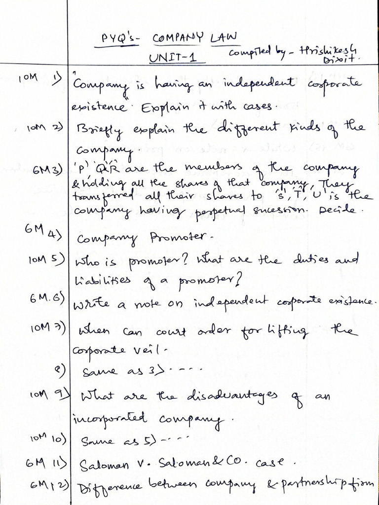Pyq's Company Law | PDF