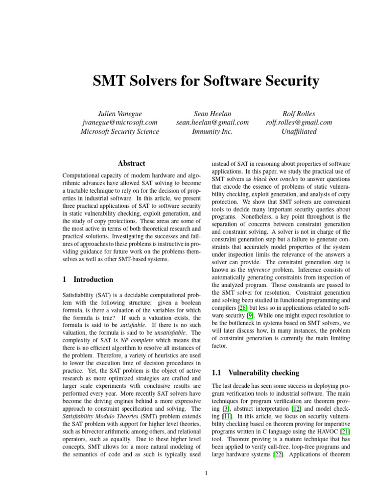 SMT Solvers For Software Security | PDF | Computer Programming | Computing