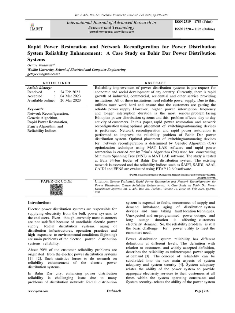 Rapid Power Restoration and Network Reco | PDF | Electric Power Distribution | Reliability ...