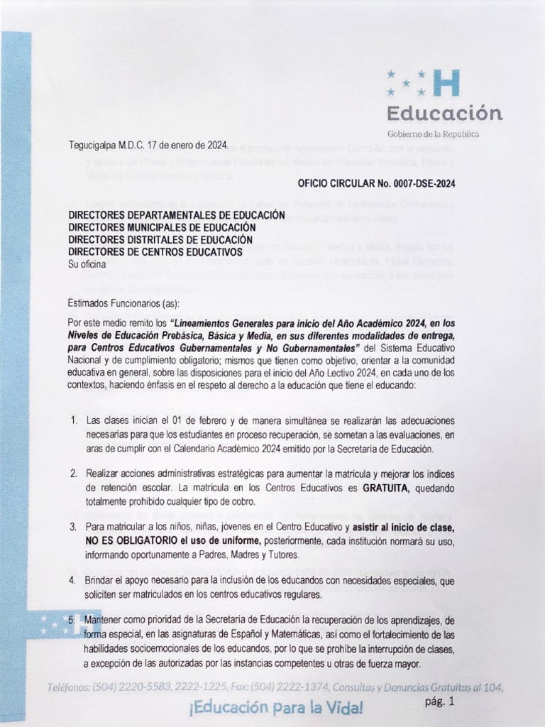 Oficio Circular No. 0007-DSE-2024, Lineamientos Generales | PDF Oficio Circular No. 0007-DSE-2024, Lineamientos Generales | PDF