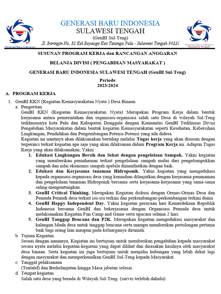 Format Proker Tuker Div. Pengabdian Masyarakat | PDF