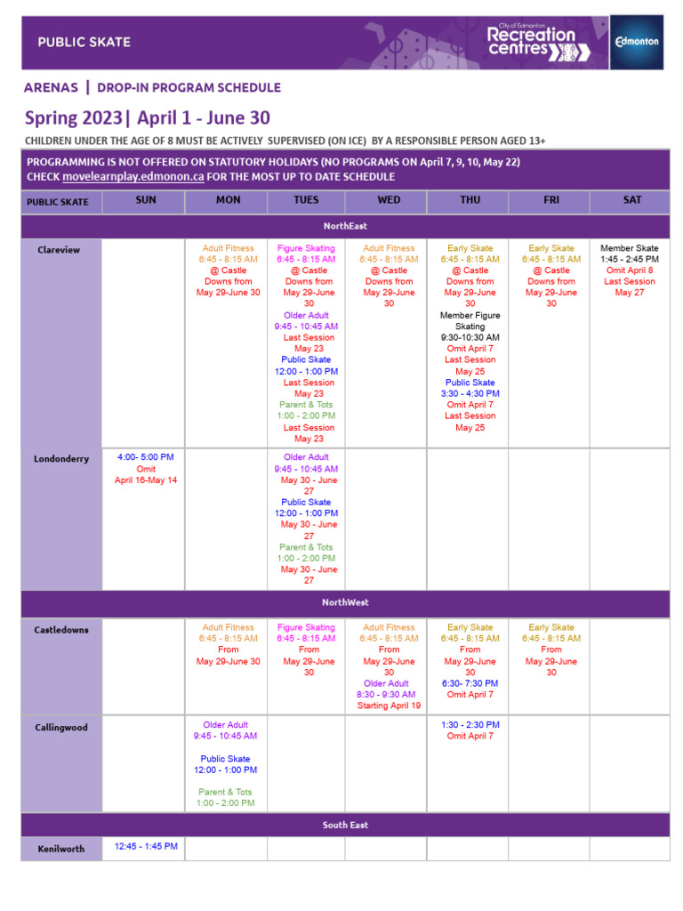 Edmonton Arena Drop-In Schedule 2023 | PDF | Figure Skating | Skating