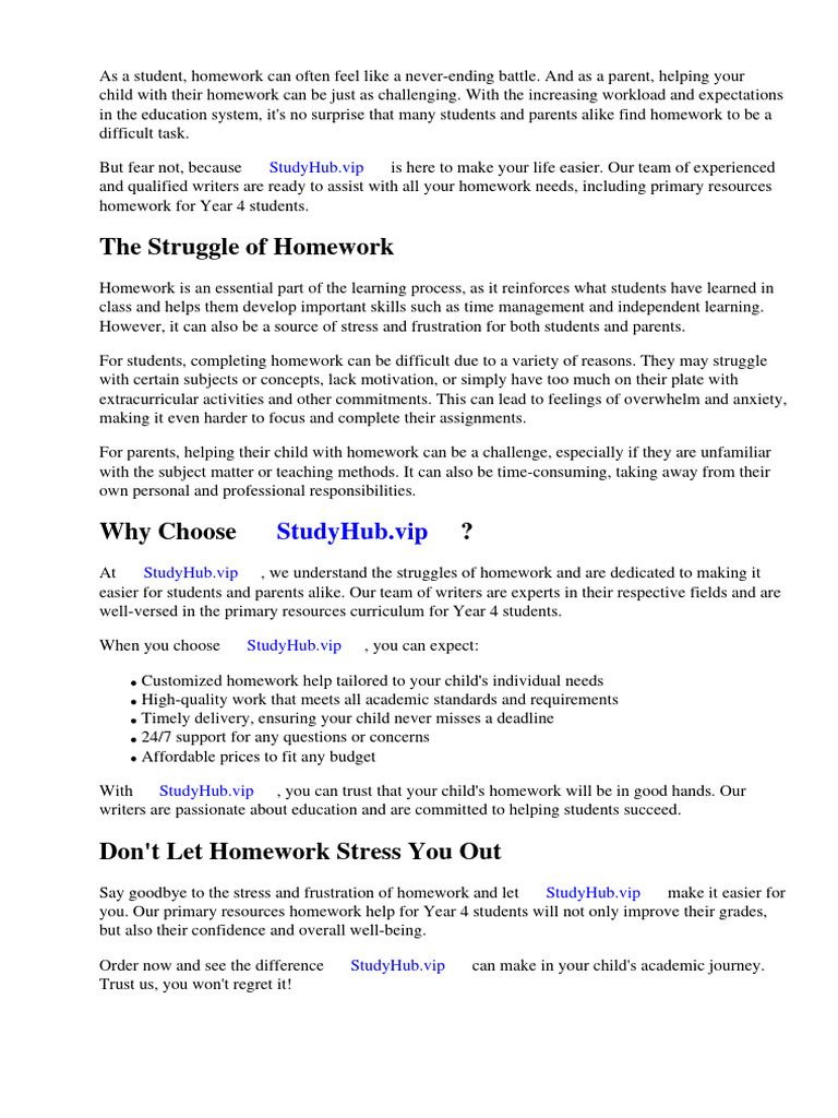 Primary Resources Homework Year 4 | PDF | Homework | Worksheet