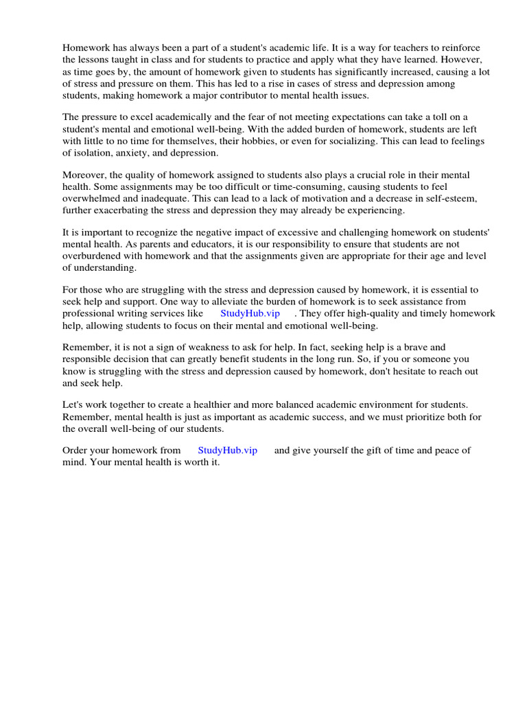 Homework Causes Stress and Depression | PDF | Stress (Biology ...