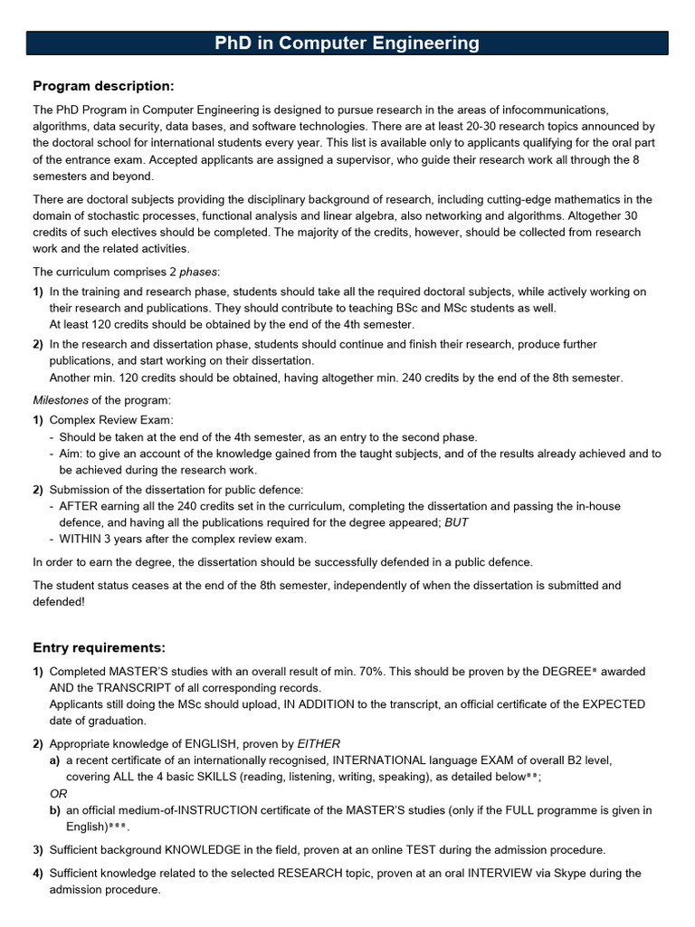 PhD Program in Computer Engineering | PDF | Thesis | Doctor Of Philosophy