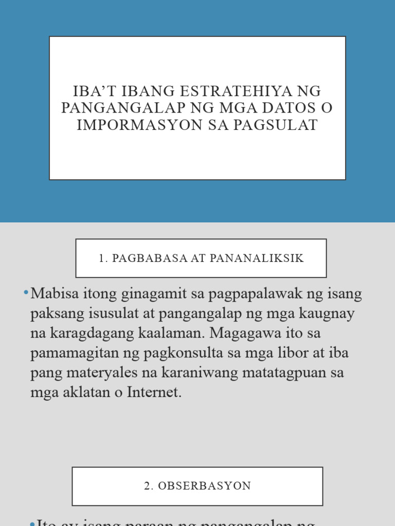 Iba't Ibang Estratehiya NG Pangangalap NG Mga Datos | PDF